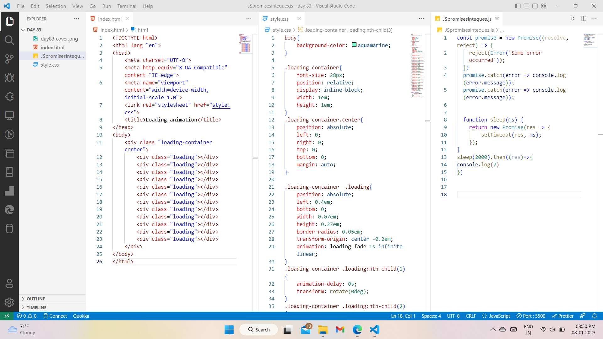 Building a project in CSS and JS Promises Day83
